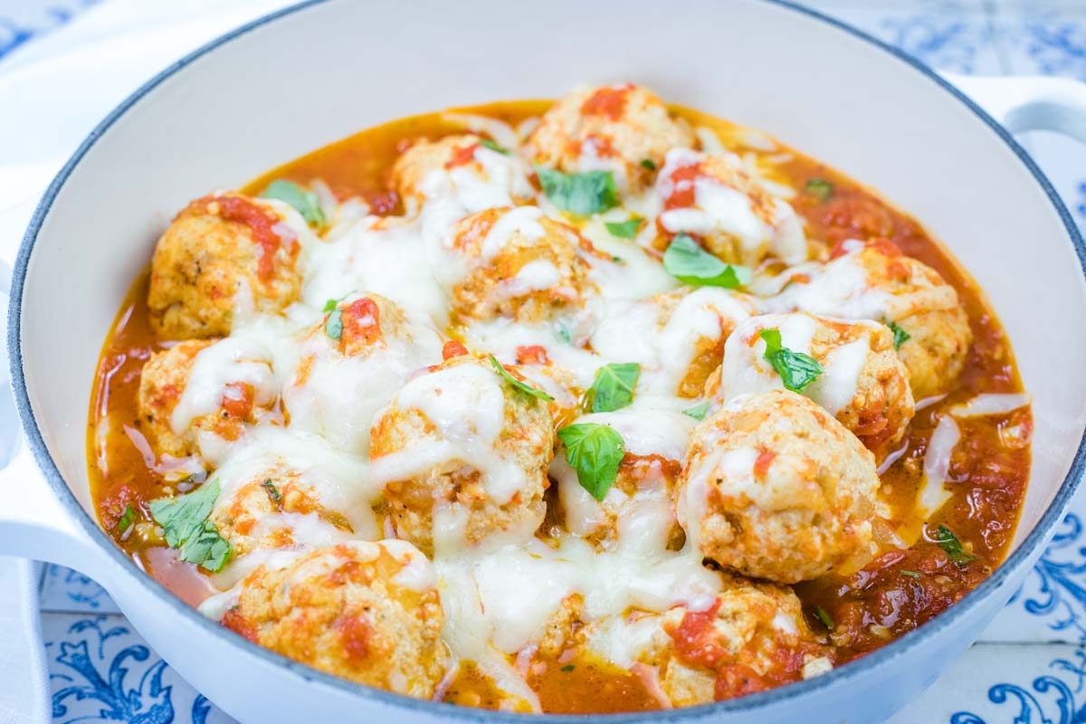 Skillet Chicken Parm Meatballs - Dinner by Six