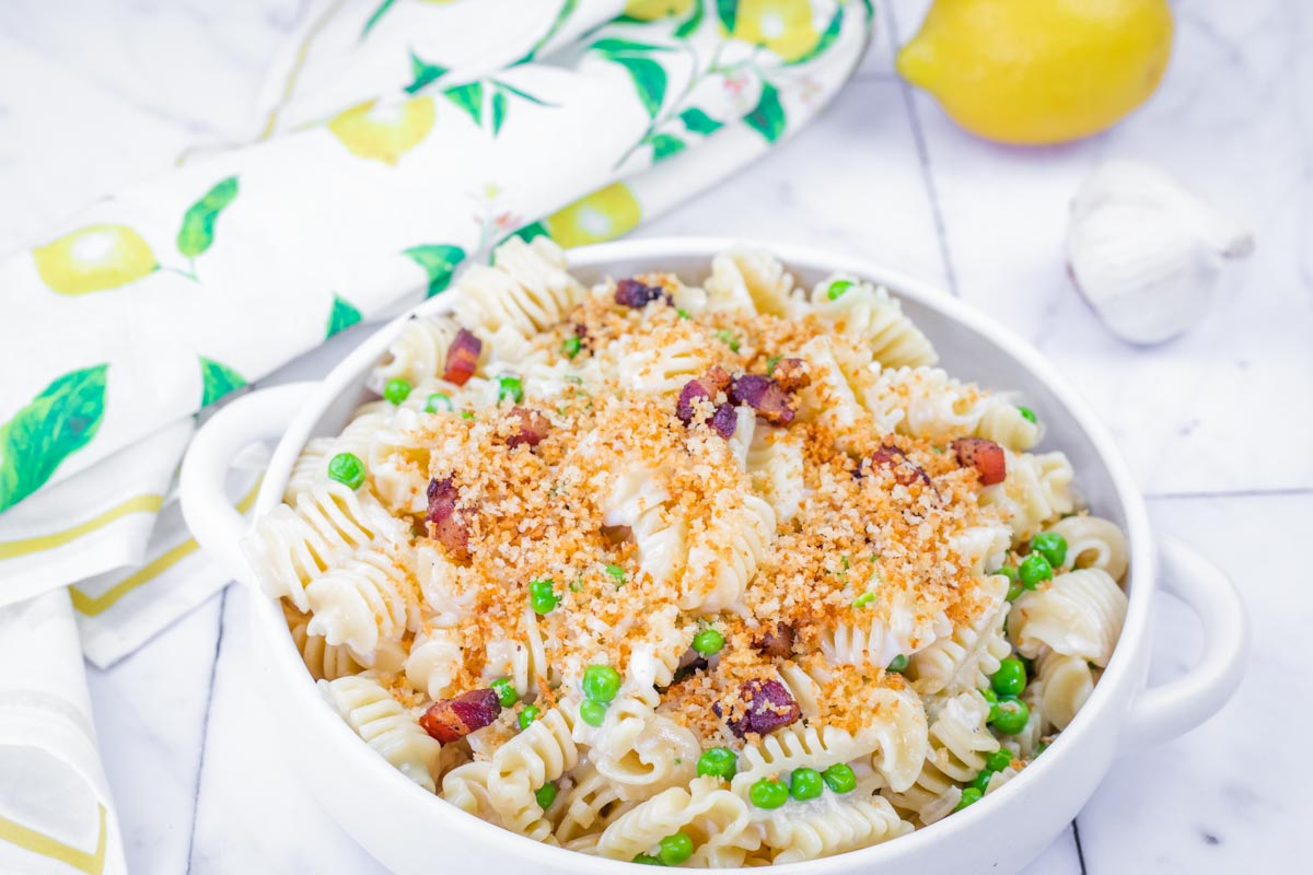 Creamy Lemon Pasta with Peas & Pancetta - Dinner by Six